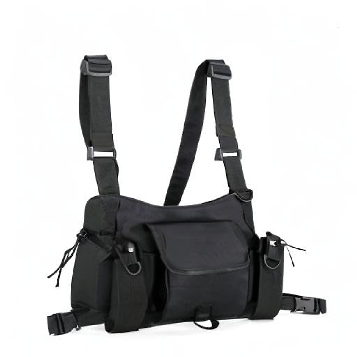 Chest Rig Bag Utility Vest Multi-Pocket Chest Bag for Men Hands Free Radio Front Pack Pouch Hip Hop Chest Pack Functional Tactical Harness for Women Running Exercise Hiking Camping (Black, Size L)