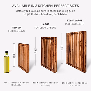 TeakHaus Edge Grain Cutting/Serving Board w/Hand Grip + Juice Canal (Rectangle) | 16" x 12" x 1.5"