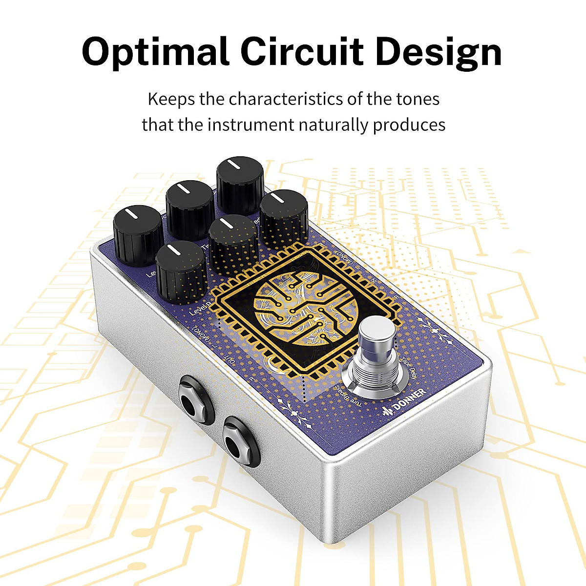 Donner White Tape Stereo Delay Pedal, Analog Delay with Echo Effect, True Bypass, 2 Independent Channels for Electric Guitar, Bass, Synth, Drum Machine