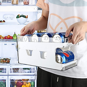 ZWMBYN Rolling Soda Can Organizer Refrigerator Drink Can Holder, 2-layer Automatic Refrigerator Drink Can Dispenser, Drink Beverage Dispenser Rack for Freezer, Countertop, Cabinets & Pantry
