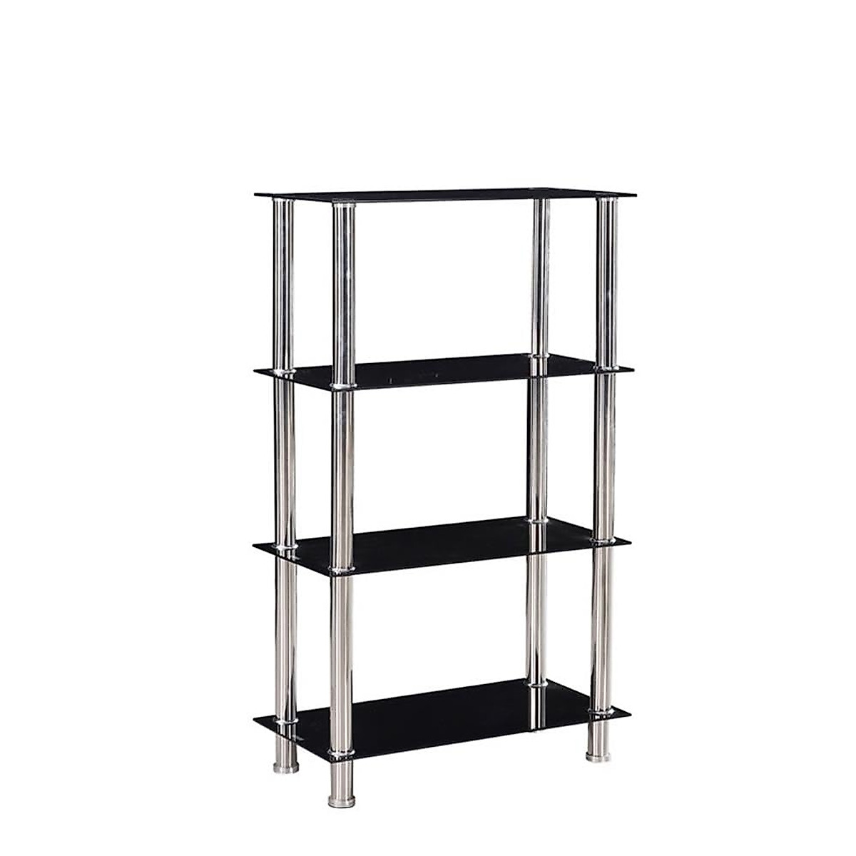 Better Home Products Decorative Shelves Glass 4 Tier Household Floor Storage, Tempered Glass Shelves, Audio-Video Media Stand