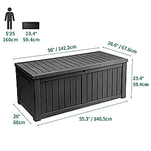 YITAHOME 120 Gallon Outdoor Storage Deck Box, Large Resin Patio Storage for Outdoor Pillows, Garden Tools and Pool Supplies, Waterproof, Lockable, (Dark Grey)