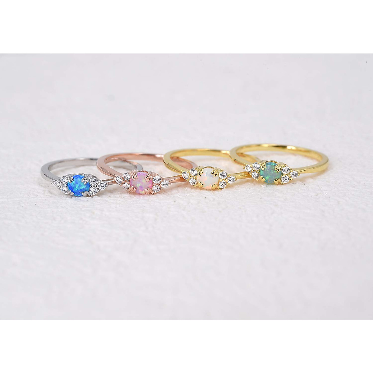 espere Sterling Silver Halo Opal Stacking Ring Simple Dainty Rose Gold Ring Pink Opal Ring Birthstone Ring Size 6