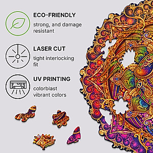 UNIDRAGON Original Wooden Jigsaw Puzzles - Mandala Inexhaustible Abundance, 200 pcs, Medium 9.8"x9.8", Beautiful Gift Package, Unique Shape Best Gift for Adults and Kids