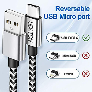UDATON USB C Cable, USB Type C Cable 10ft, 2 Pack Extra Long Braided USB A to USB C Fast Charging Cable for Samsung Galaxy S22 S21 Plus A11 A20 A5,Note 10 9,LG G7 V35,Moto Z3,PS5, Grey