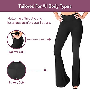 SATINA High Waisted Flare Leggings for Women - Bell Bottom Jeans, Hippy Pants - Buttery Soft Palazzo Yoga Pants with Versatile Sizing - Solid Black