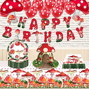 44 PCS Mushroom Birthday Party Decorations, Mushroom Party Favors Supplies Mushroom Birthday Banner Mushroom Balloons Mushroom Tablecloth Mushroom Plates and Napkins for Kids Boys Girls Baby Shower