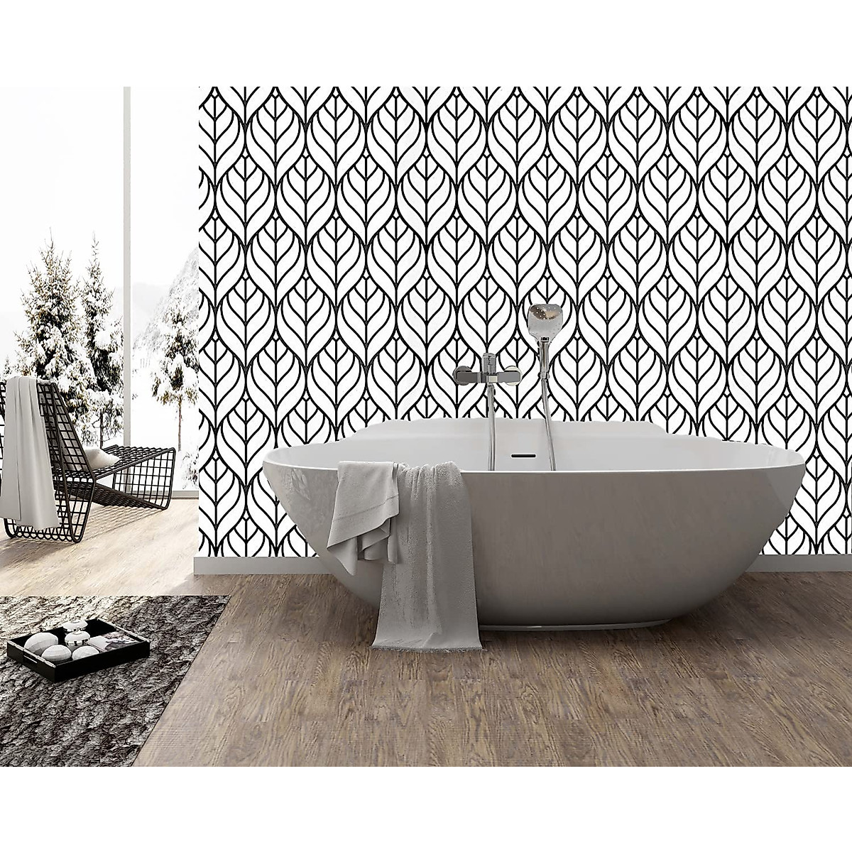 Black and White Peel and Stick Contact Paper Self Adhesive Umbrella Shape Wallpaper Removable Vinyl Film Decorative Shelf Drawer Liner Sticker 17.7 inch x 118 inch (Black and White, 17.7 x 118 inch)