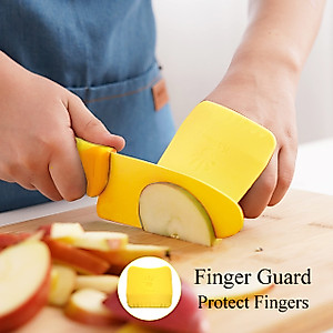 Kibbidea Kids Knife Set, 4-Piece Kids Cooking Sets Real, Stainless Steel Kids Kitchen Chef's Knives with Peeler, Finger Guard, Protective Glove for Cutting Peeling (Blue)