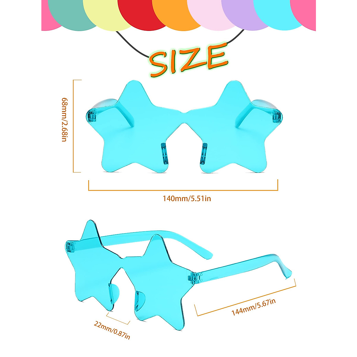 LIULIUBTY Star Shaped Rimless Sunglasses, Jelly Fudge Heart Sunglasses Bachelorette Party, Colorful Funky Sunglasses Party Favors (Mix Colors)