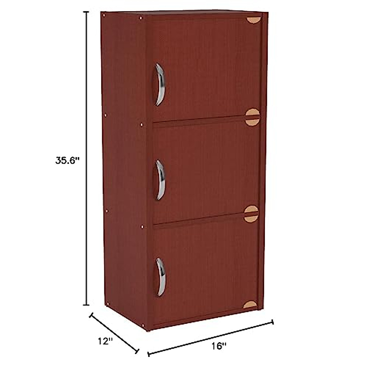 HODEDAH 3 Door Bookcase Cabinet, Mahogany