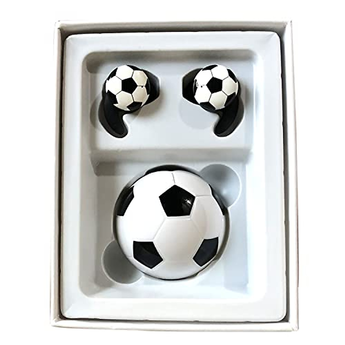 Soccerball Wireless Bluetooth 5.0 Earbuds HIFI Sound Touch Control Shaped and Charging Case Magnetic Necklace, Black and White