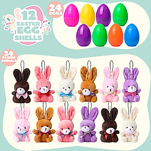 JOYIN 24 Pcs Filled Easter Eggs, Bright Colorful Easter Eggs Prefilled with Variety Plush Bunnies for Kids Toddlers Egg Hunt, Easter Basket Stuffers and Party Favors