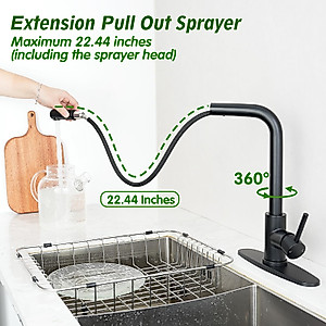TRYWELL Kitchen Faucets with Pull Down Sprayer Stainless Steel Kitchen Sink Single Handle Utility Modern Black Kitchen Faucet and Deck Plate for Kitchen Bar Camper RV E-64-BK