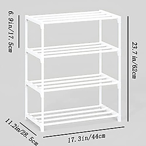 SOKOSEN 4-Tier Small Shoe Rack, Metal Stackable Kids Shoe Shelf Storage Zapateras Organizer,Narrow Shoe Stand Sturdy for Closet Hallway Entryway Living Room Bedroom（White）