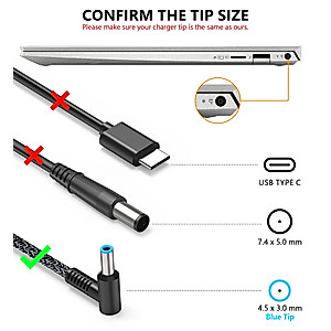 New Slim 65W Laptop Charger for HP Envy x360, Spectre x360 13-4193nr 15-ap001nx 15t-ap000, ProBook X360 11 450 650 640 G1 G2 G3 G4 G5 G6 G7, EliteBook Pavilion Stream X360 Blue Tip Power Supply Cord