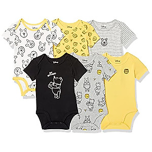 Amazon Essentials Disney | Marvel | Star Wars Unisex Babies' Short-Sleeve Bodysuits, Pack of 6, Winnie the Pooh Oh Bother!, 12 Months