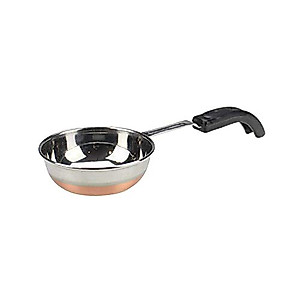 Khandekar Stainless Steel Spice Heating Tadka Frying Pan with Copper Bottom and Red Handle - 11 inch (28 cm)