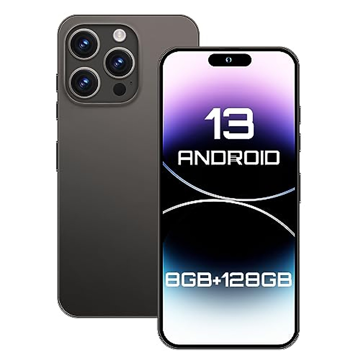 fuxinya Unlocked Cell Phones 2023 Android 13 Smartphone with Dynamic Island 8GB+128GB 8-Core Mobile Phones 6.54" HD Screen 50MP+13MP Camera 5000 mAh Long Battery Cellphone with 4G Dual SIM - Black