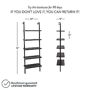 Nathan James Theo 5-Shelf Wood Modern Bookcase, Open Wall Mount Ladder Bookshelf with Industrial Metal Frame, Dark Brown Nutmeg/Black