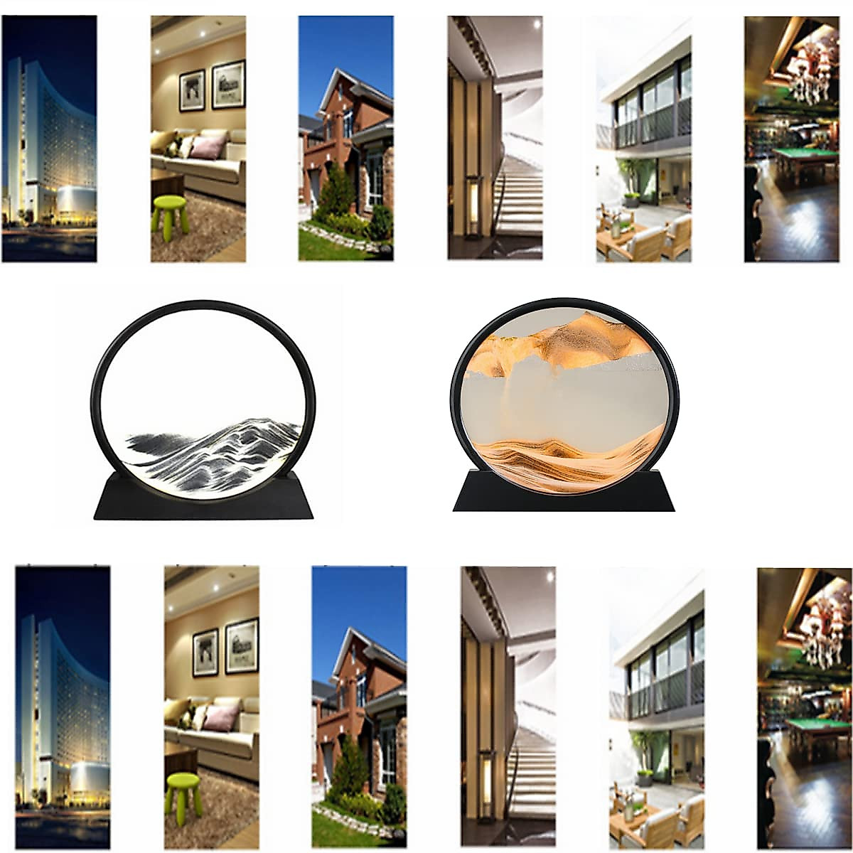 3D Moving Sand Art Picture Decor, Deep Sea Sandscape Liquid Motion, Round Glass, Mobile Sand Painting Relaxing Gifts, Large Desktop Decorations/Toys for Adults and Children(7 inch, Yellow)