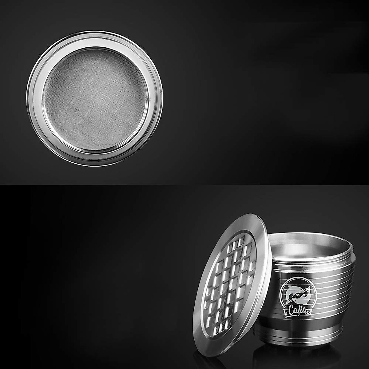 Maiju Compatible With Stainl Steel Coffee Capsule Reusable Refillable Coffee Capsule Cup Filter with Brush Spoon Powder-pr Ring, Square hole