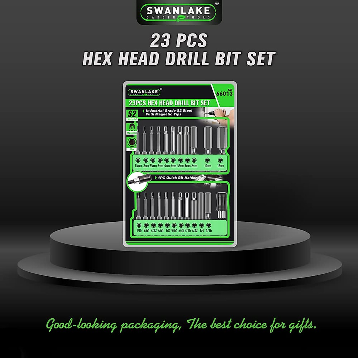 SWANLAKE 23-Piece Hex Head Allen Wrench Drill Bit Set, S2 Steel, Metric & SAE Hex Bit Set, 2.3" Long, Magnetic Tips.