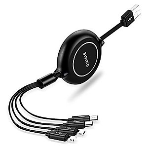 SIQIWO 2.9FT Multi Retractable Fast Charger Cord 3A, One-Way Retractable 4-in-1 USB Charging Cable for 2IP Type C Micro USB Compatible with Cell Phones/Tablets/Samsung Galaxy/Google Pixel/Sony/LG/PS4