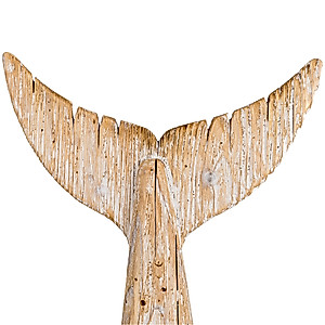 glitzhome Farmhouse Tabletop Decor Set of 3 Coastal Weathered Wood Whale Tail Statue Nautical Table Decor Rustic Distressed Wood Whale Tail Sculpture Table Centerpiece Home Decor