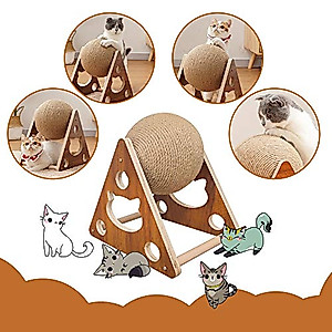 AGYM Cat Scratcher Toy, Natural Sisal Cat Scratching Ball, Cat Scratcher Toy with Ball, Scratching Ball for Cats and Kittens, Interactive Solid Wood Scratcher Pet Toy, Diameter 6.5 Inch
