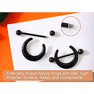 Melighting Black Nipple Rings 14G Surgical Steel 316L Moon Nipple Piercing Jewelry for Women Men Nipple Barbell Body Piercing Jewelry