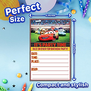 Set of 40 Cars Themed Happy Birthday Invitation Cards - Lightweight (230g), Postcard Style Invites for the Perfect Party Pack
