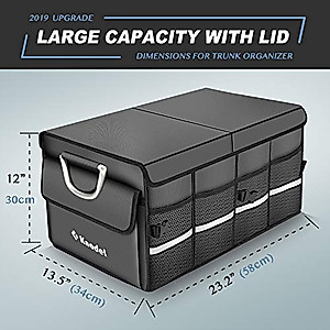 K KNODEL Car Trunk Organizer, Trunk Organizer With Lid, Heavy Duty Collapsible Trunk Storage Organizer for SUV, Truck, Car Cargo Trunk Organizer with Lid (Medium, Gray)