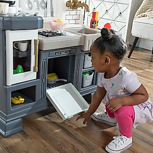 Step2 Gilded Gourmet Kitchen Playset for Kids, Indoor/Outdoor Play Kitchen Set, Toddlers 2+ Years Old, 20+ Piece Kitchen Toy Set, Easy to Assemble, White, Blue, Gray