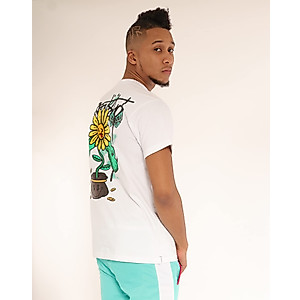 SCREENSHOT-S11302 Mens Hip-Hop NYC Streetwear Ultra Premium Quality Tee - Urban Varsity Graffiti Budybuilding Sunflower Patch Embroidery Gel Print T-Shirt-White-Small