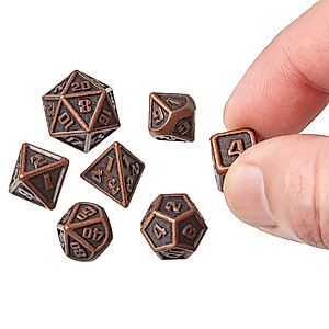 Wiz Dice - Metal Dice Set - DND Dice Set for Tabletop RPG Adventure Games - Polyhedral Dice Set, Suitable for Dungeons and Dragons and Dice Games Alike - Ancient Copper - 10 mm - 7 ct