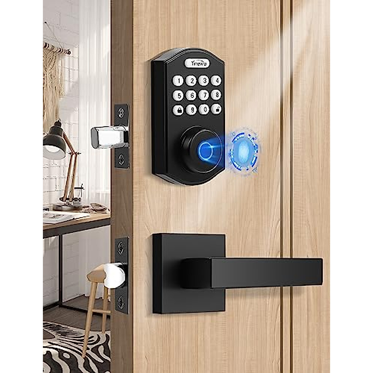 Tinewa Fingerprint Door Lock, Keyless Entry Door Lock, Electronic Keypad Deadbolt, Auto Lock, Anti-Peeking Password, Front Door Handleset for Homes, Apartments, Easy to Install