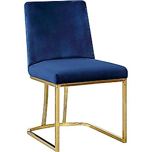 Meridian Furniture Heidi Collection Modern | Contemporary Velvet Upholstered Dining Chair with Polished Gold Metal Frame, Set of 2, 19" W x 23" D x 32" H, Navy