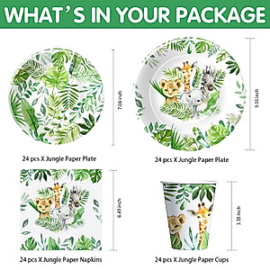 HIPVVILD Safari Birthday Decorations Tableware - Jungle Theme Party Supplies Include Plates, Cups, Napkin, Cutlery, Tablecloth, Straws, Animal Safari Jungle Birthday Baby Shower Decorations | Serve 24