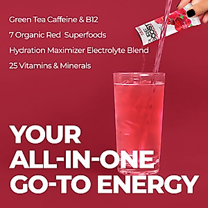 Pureboost Superfoods Clean Energy Booster, Refreshing Energy Drink Mix with 7 Organic Red Superfoods; Beet, Hibiscus, Pomegranate and Vitamins. Sugar-Free, No Sucralose (Red Burst, 30 Count)