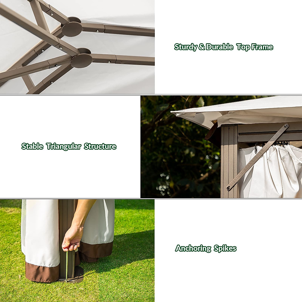 MEWAY Patio Gazebo 10x13 Gazebo with Mosquito Netting Aluminum Outdoor Gazebo Canopy with Curtains for Backyard Lawn Garden Deck, White Brown