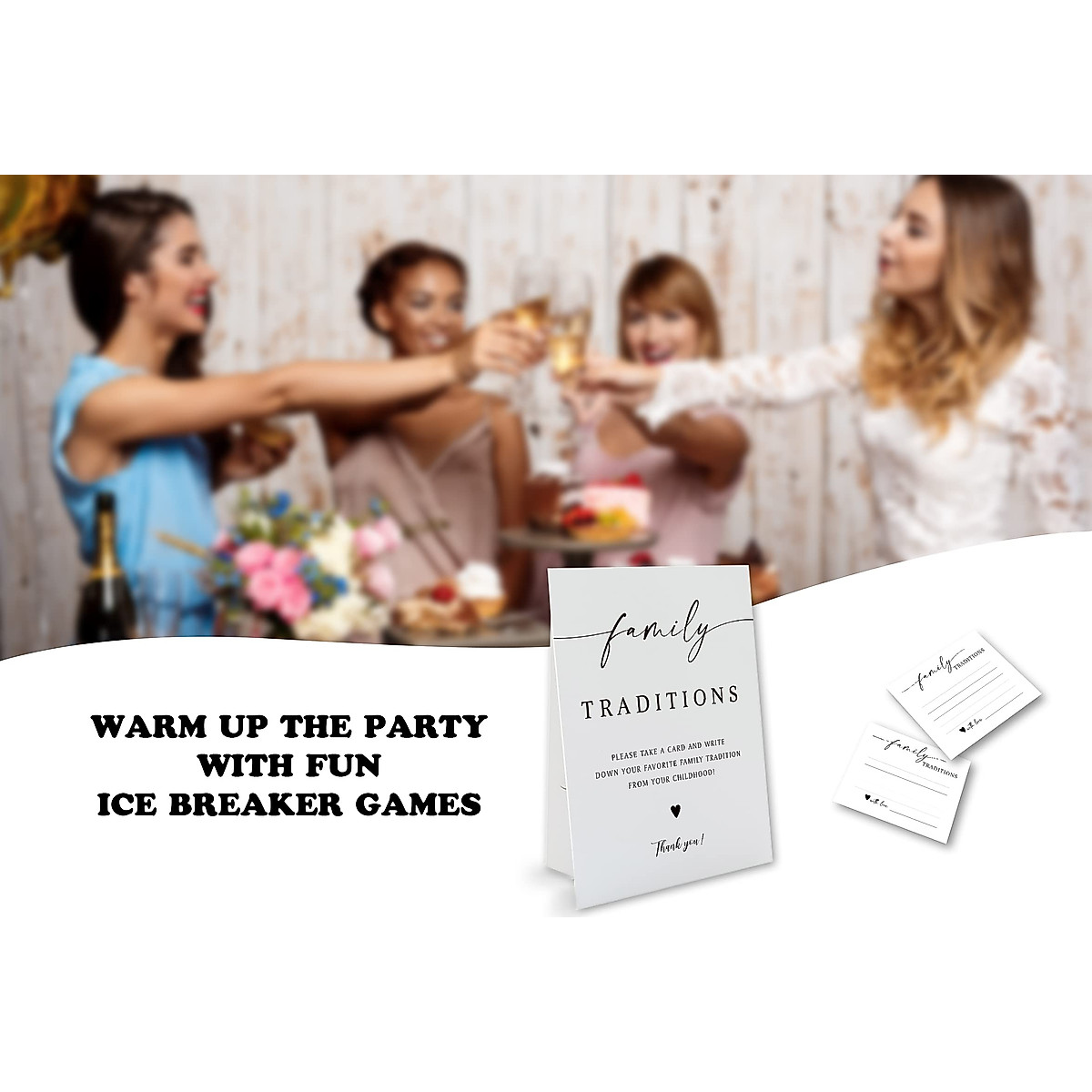 Minimalism Theme Favorite Family Traditions Baby Shower Games Set(1 Sign and 20 Cards), Games for Baby Shower, Wedding Shower, Bridal Shower, Game Night, Gender Reveal Party, Family Day Decorations 08