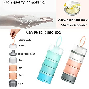 Baby Milk Powder Formula Dispenser, BJLIIO Non-Spill Portable and Stackable Formula Travel Container, 4 Layers Twist Lock Snack Storage Container for Protein Powder, Nuts, Small Fruit, BPA Free