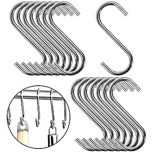 HongWay 15 Pack 2.75" S Hooks for Hanging, Stainless Steel Metal Heavy Duty S Hooks for Kitchen Pan-Pot, Outdoor Hanging Plants, Wardrobe, Bathroom, Bedroom, and Office