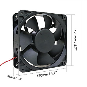 Twinklebay 120 x 38mm Cooling Fan, Replacement for AFB1212SHE High CFM 12038 Cooling Fan, 120 x 120 x 38mm with 2 Pins 2 Wires Connector (12V DC)
