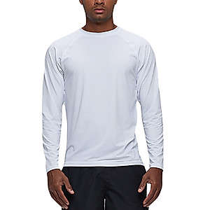 Men's Swim Shirts Rashguard Sun Shirt UPF 50+ UV Sun Protection Outdoor Long Sleeve T-Shirt Swimwear White L