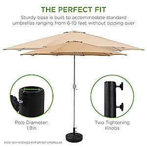 Best Choice Products Fillable Umbrella Base Stand, Round Faux Wicker Plastic Patio Umbrella Base Stand, Pole Holder for Outdoor, Lawn w/ 55lbs Weight Capacity, 2 Adjustment Knobs