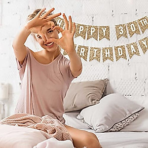 Pre-Strung Happy 30th Birthday Banner - NO DIY - Gold Glitter 30th Birthday Party Banner - Pre-Strung Garland on 6 ft Strands - Gold Birthday Party Decorations & Decor. Did we mention no DIY?