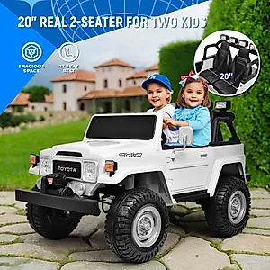 Joywhale 24V 2 Seater Kids Ride on Truck Licensed Toyota Land Cruiser FJ40 4WD Battery Powered Electric Car, with 4x75W Engine, Remote Control, Soft Braking, Easy-Drag, Suspension & Car Cover, White