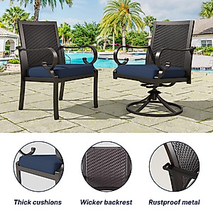RTDTD 13 Pieces Outdoor Dining Set Patio Dining Table and Chairs Set Outdoor Furniture Set with 3 Square Metal Dining Tables with Umbrella Hole，10 Wicker Patio Chairs with Dark Blue Cushions